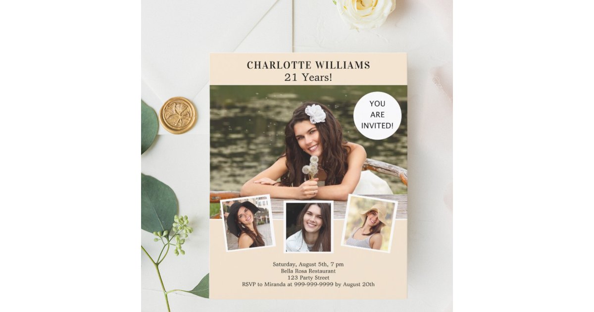 Ivory photo collage birthday invitation | Zazzle