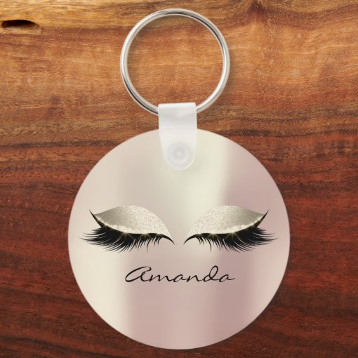 Ivory Pink Eyes Girly Makeup Lashes Name Blush Keychain | Zazzle