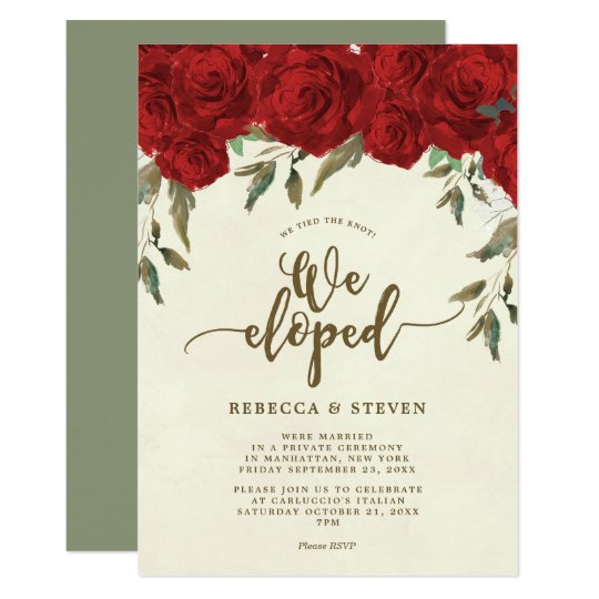 ivory red roses modern we eloped invitation | Zazzle.com