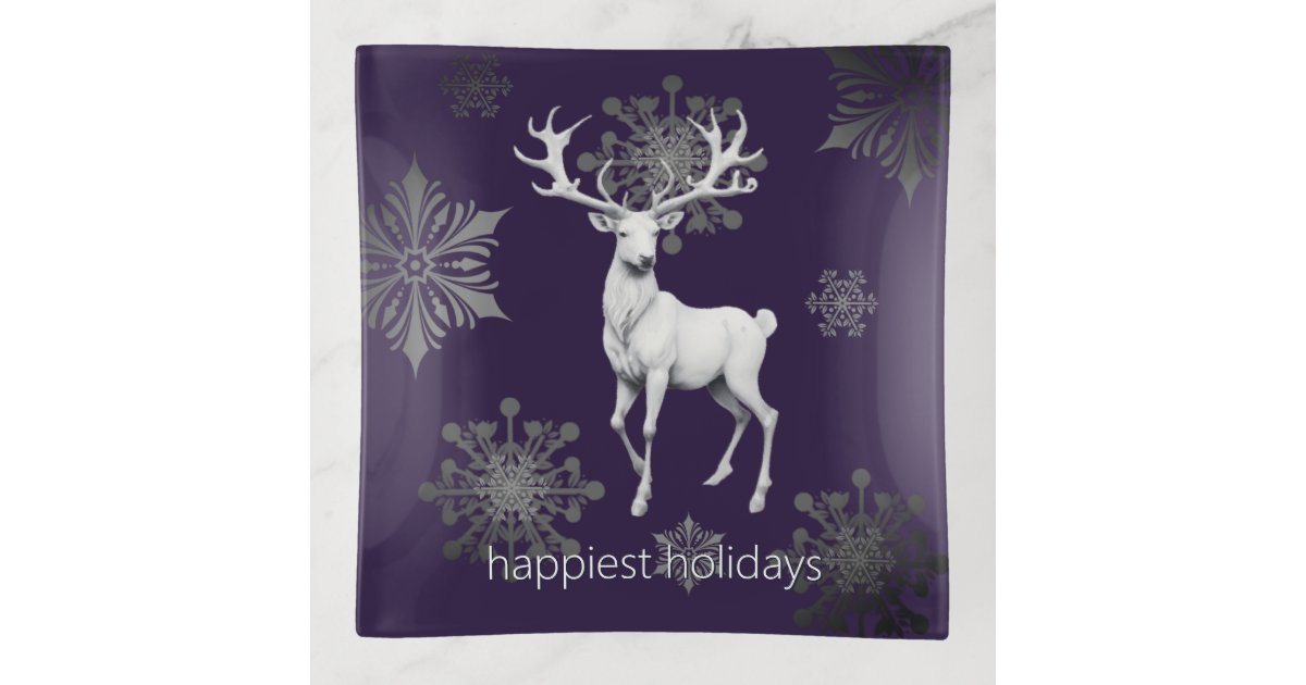 Ivory Reindeer Christmas | Purple Trinket Tray | Zazzle