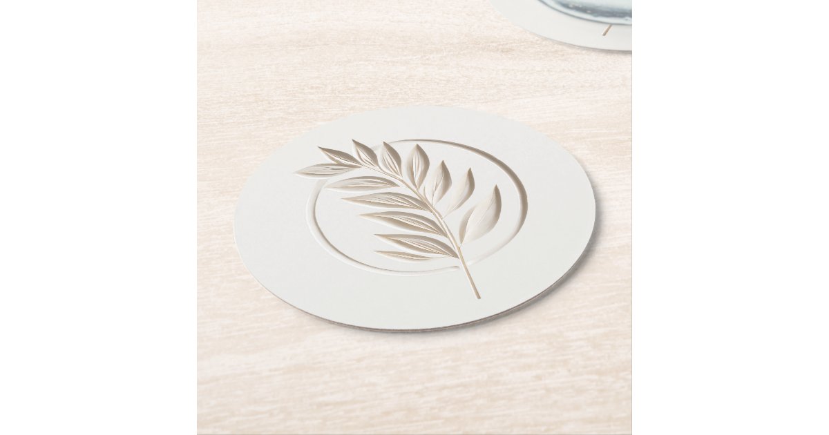 Ivory twig emblem round paper coaster | Zazzle