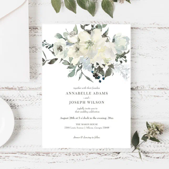 Ivory Watercolor Floral Wedding Invitation | Zazzle