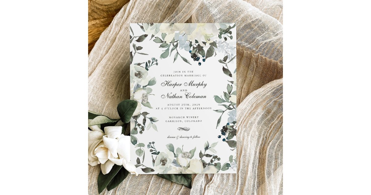Ivory Watercolor Floral Wedding Invitation | Zazzle
