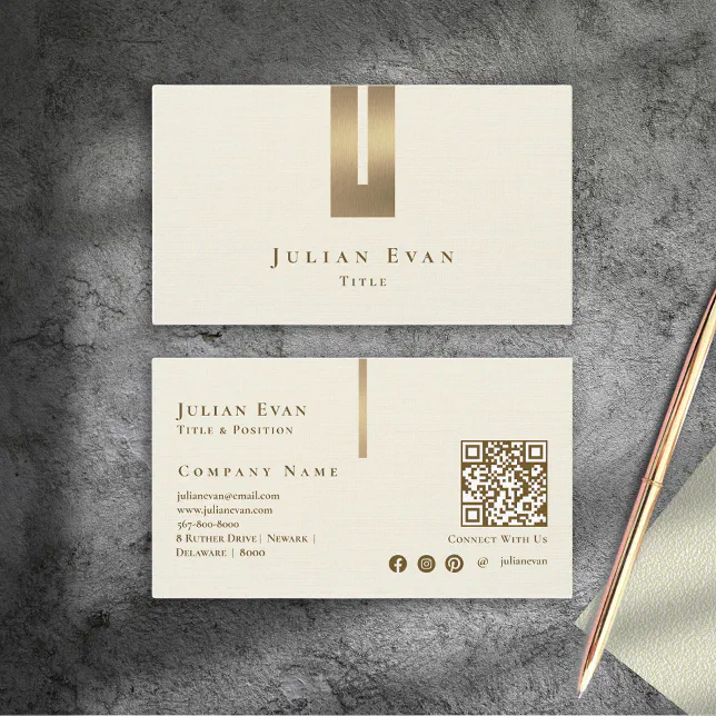 Ivory White Creamy Glitter Gold Artistic Geometry Business Card | Zazzle