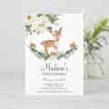Ivory White Floral Deer Fawn Woodland Birthday Invitation | Zazzle