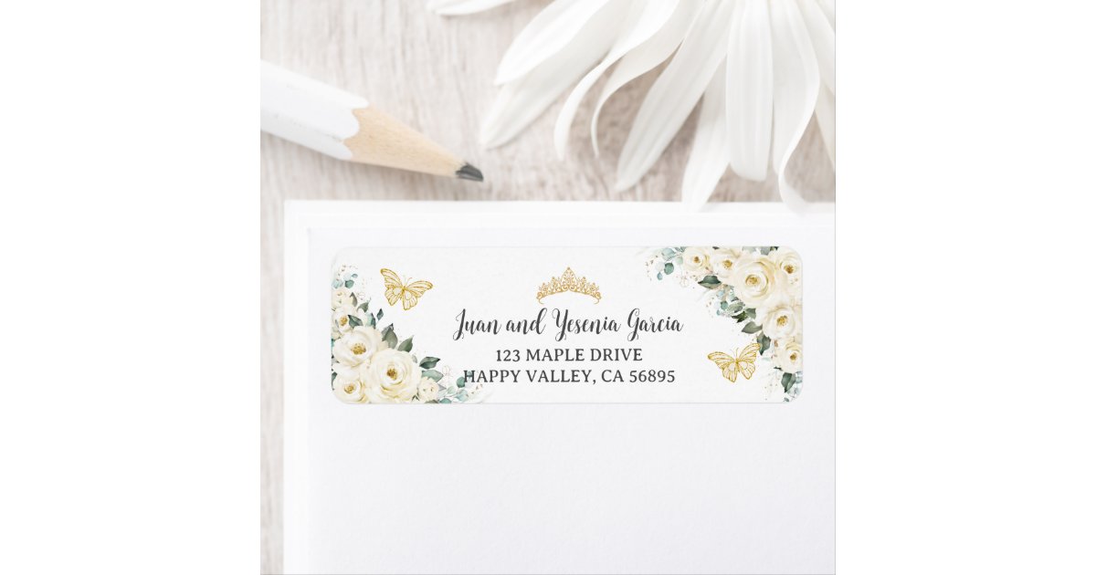 Ivory White Floral Quinceanera Return Address Label | Zazzle