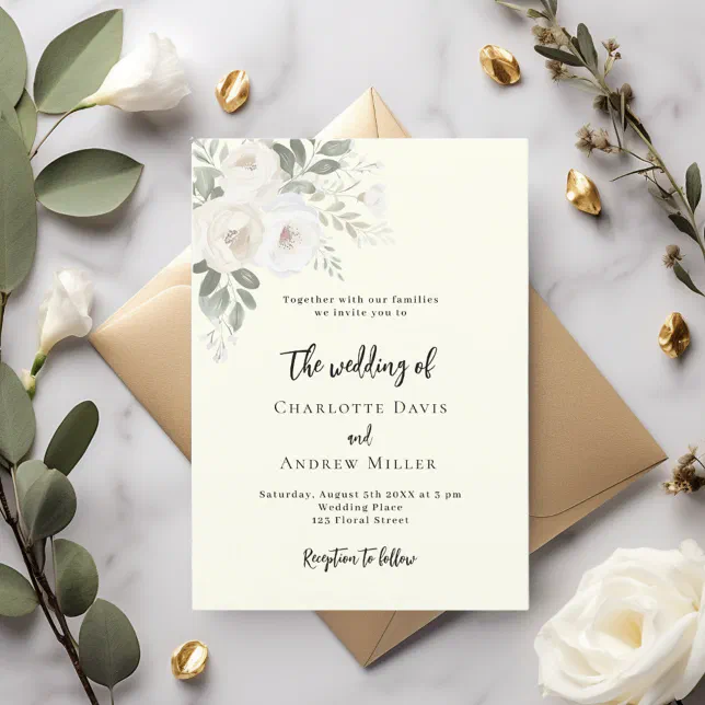 Ivory white florals wedding invitation | Zazzle