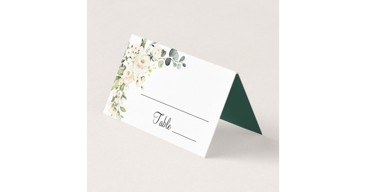 Ivory White Roses Floral Greenery Wedding Table Place Card | Zazzle.com