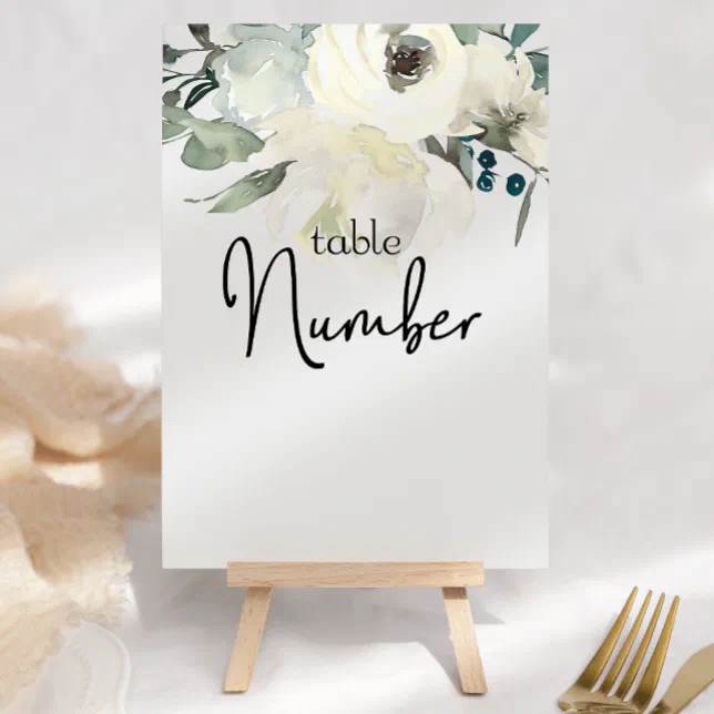 Ivory White Roses Floral Wedding Table Number | Zazzle