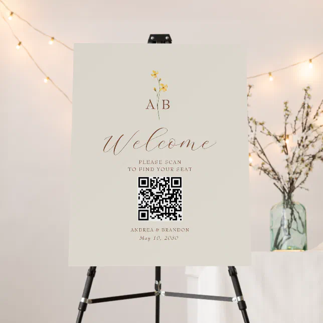 Ivory Wildflower QR Code Wedding Foam Board | Zazzle