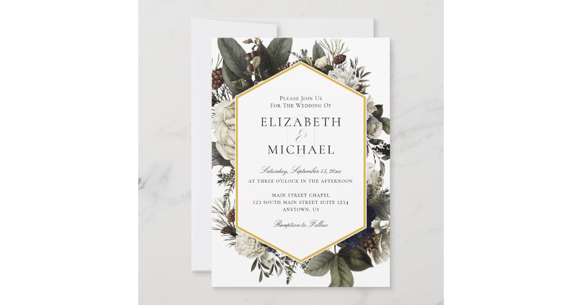 Ivory Winter Bouquet Painted Flowers Wedding Invitation | Zazzle