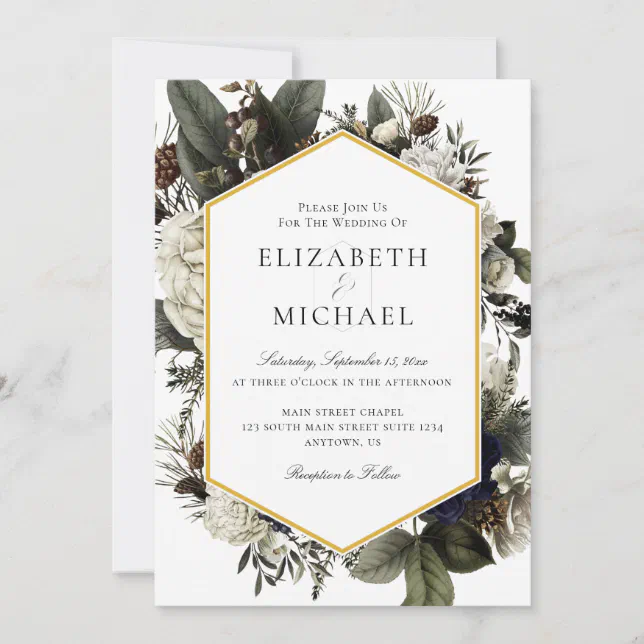 Ivory Winter Bouquet Painted Flowers Wedding Invitation | Zazzle