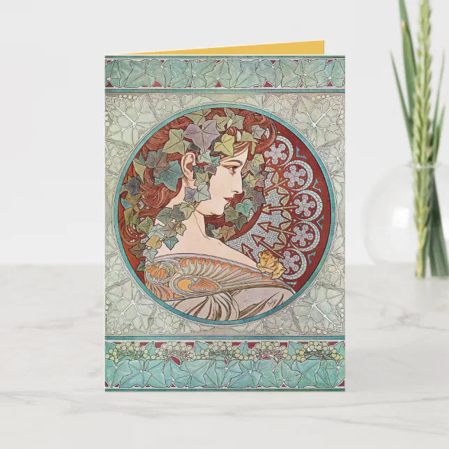 Ivy Goddess Mucha Card | Zazzle