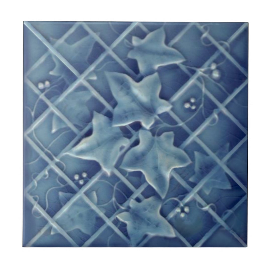 Ivy Trellis Blue Majolica Faux Relief Reproduction Ceramic Tile | Zazzle
