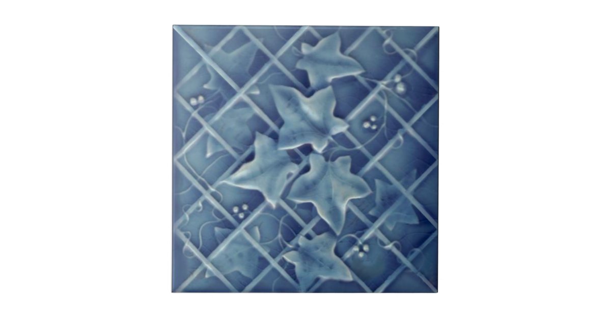 Ivy Trellis Blue Majolica Faux Relief Reproduction Ceramic Tile | Zazzle