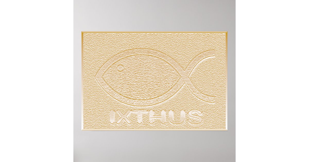IXTHUS Christian Fish Symbol - Gold Poster | Zazzle