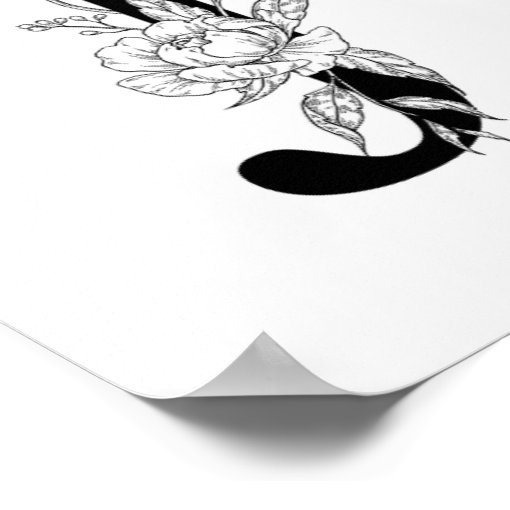 J botanical monogram. Letter initial with peonies Poster | Zazzle