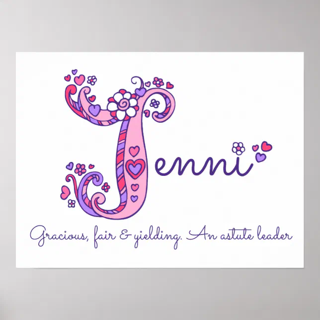 J Jenni initial doodle art name meaning Poster | Zazzle