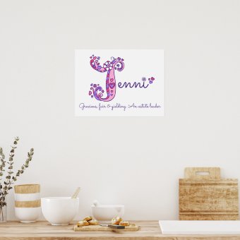 J Jenni initial doodle art name meaning Poster | Zazzle