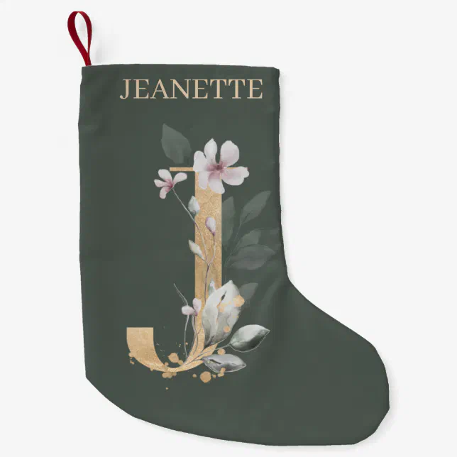 J Monogram Floral Personalized Small Christmas Stocking | Zazzle