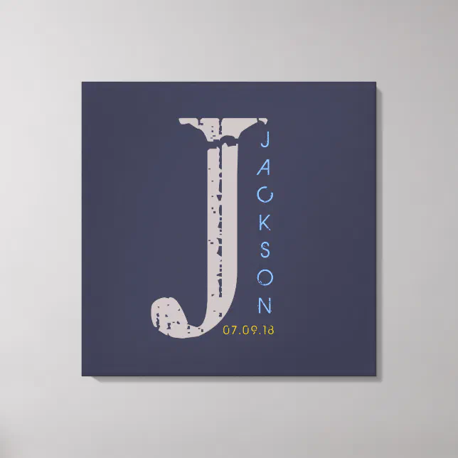 J Monogram Initial Bar Bat Mitzvah Sign-In Board Canvas Print | Zazzle