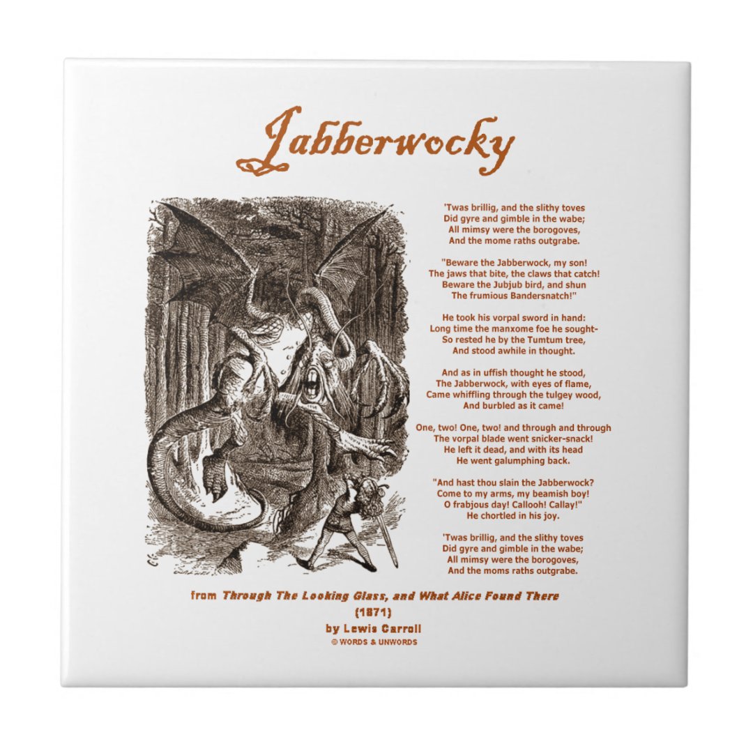 Jabberwocky Poem by Lewis Carroll (Black Adder) Tile | Zazzle