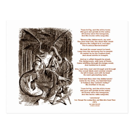 Jabberwocky Poem by Lewis Carroll Postcard | Zazzle.com
