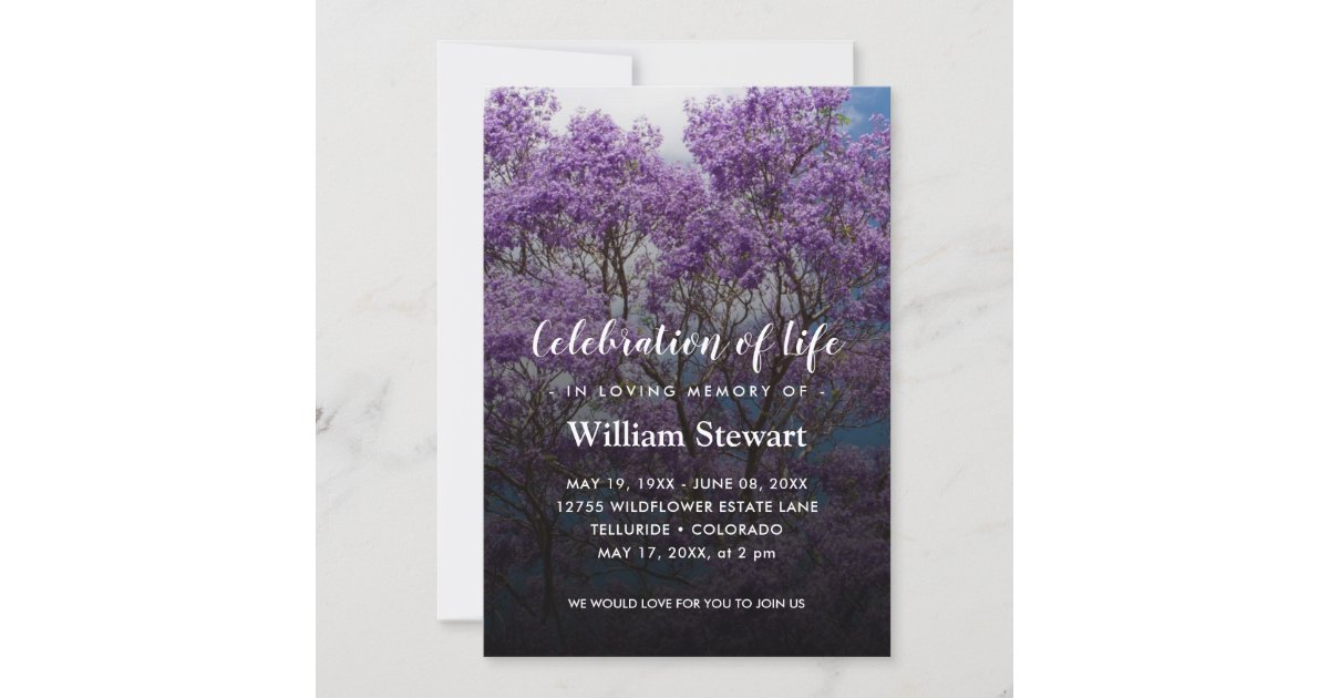 Jacaranda Tree Funeral | Celebration of Life Invitation | Zazzle