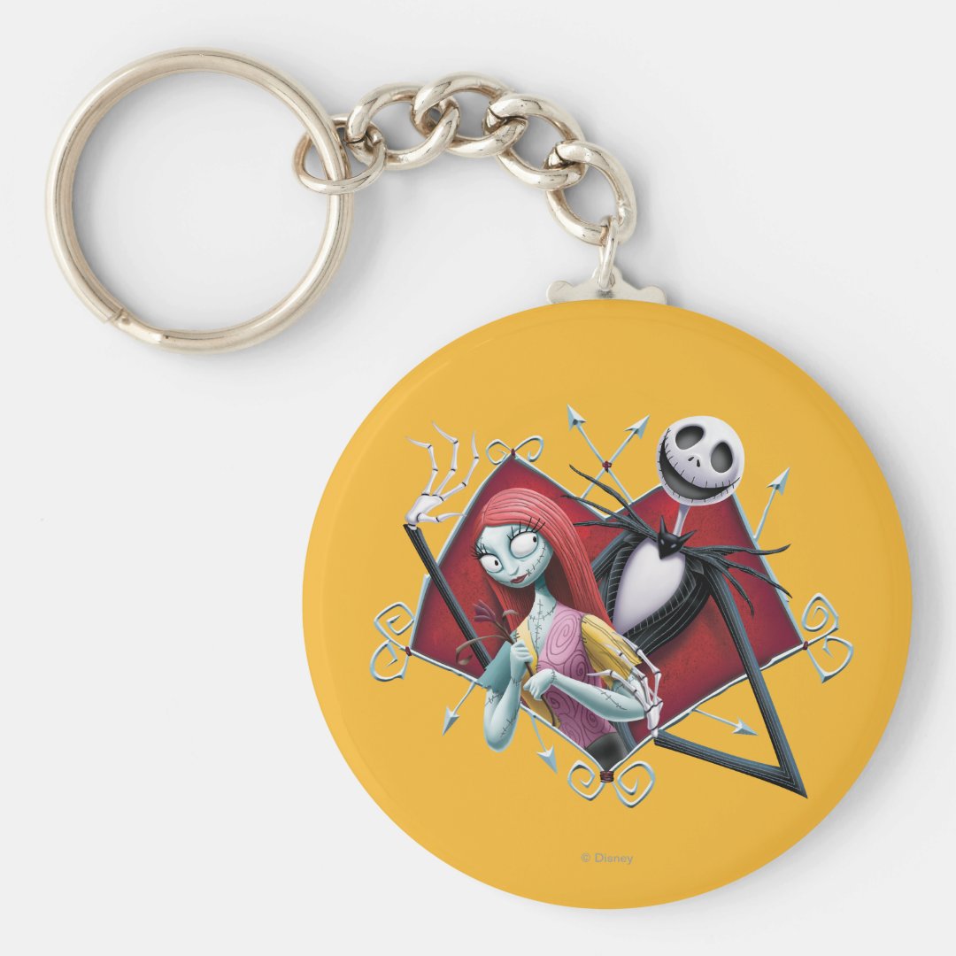 Jack and Sally in Heart Keychain | Zazzle