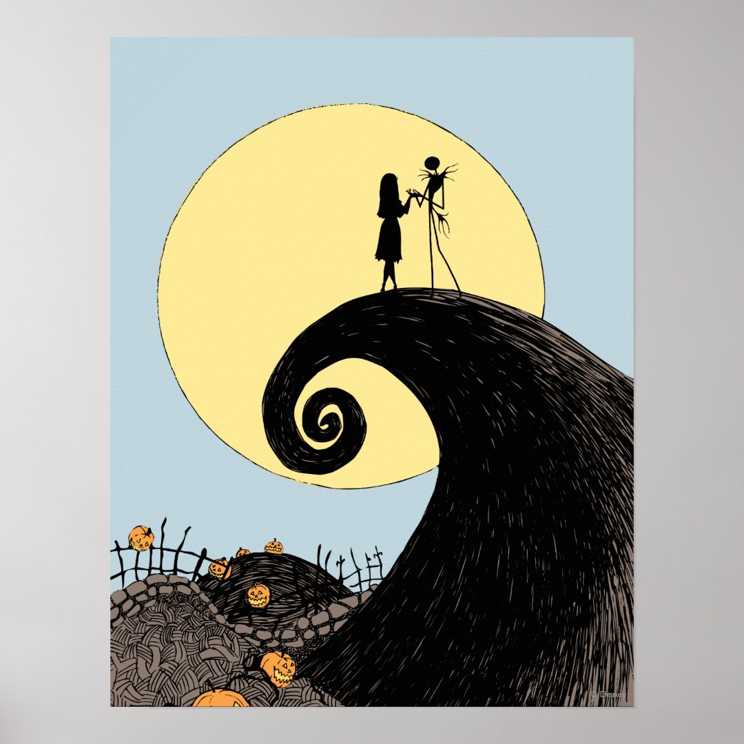 Jack and Sally | Moon Silhouette Poster | Zazzle