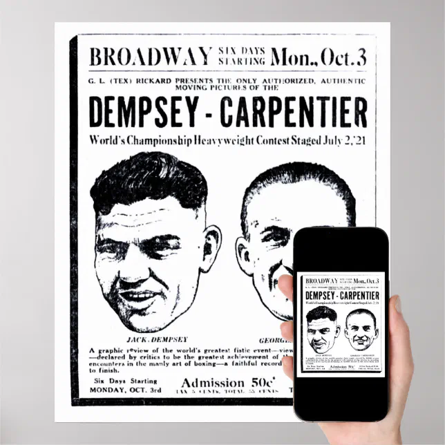 Jack Dempsey 1921 vintage movie ad poster | Zazzle