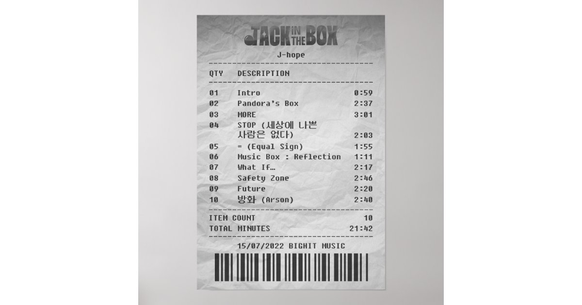 Jack in The Box by j-hope - Album receipt Poster | Zazzle