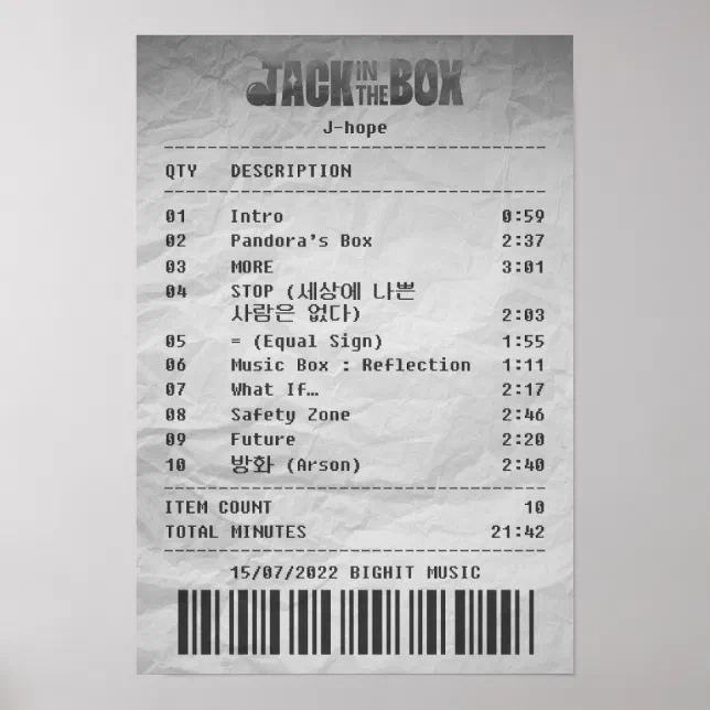 Jack in The Box by j-hope - Album receipt Poster | Zazzle