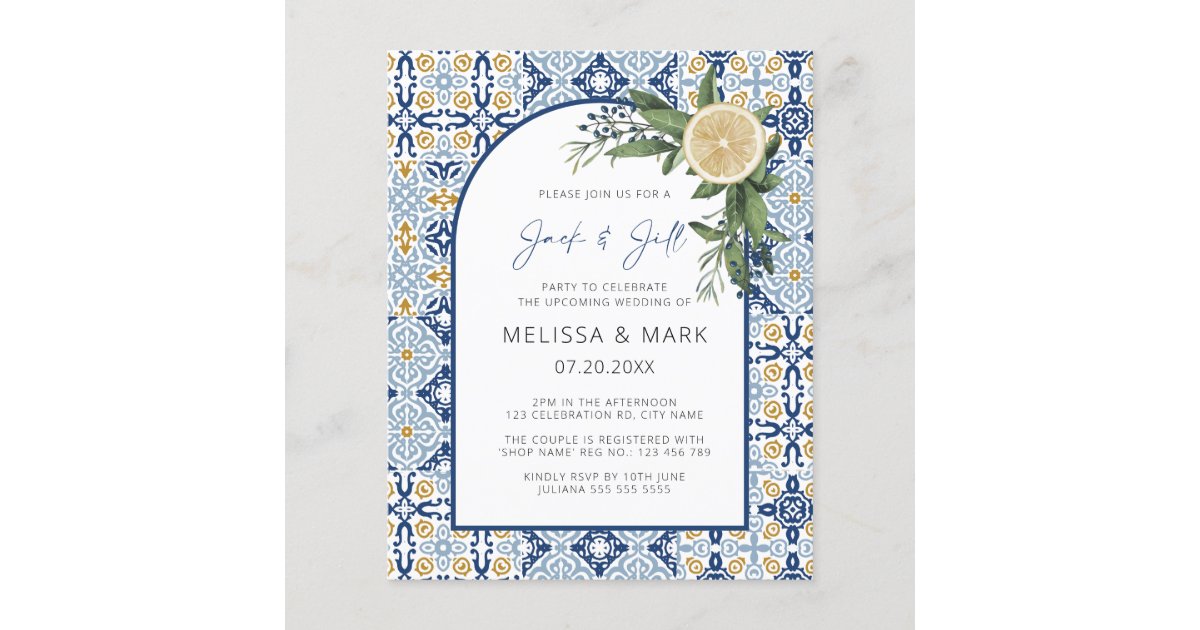 Jack & Jill Invitation Italian Capri Theme | Zazzle