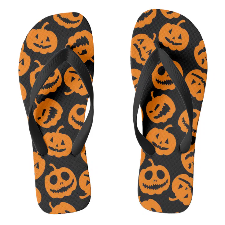 Jack O'Lantern | Trick Treat Halloween Pumpkin Flip Flops | Zazzle