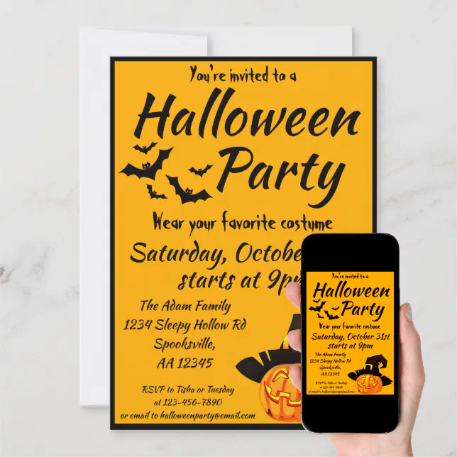 Jack O'Lantern Witch Halloween Costume Party Invitation | Zazzle