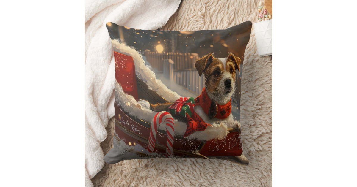 Jack Russell Dog Christmas Festive Throw Pillow | Zazzle
