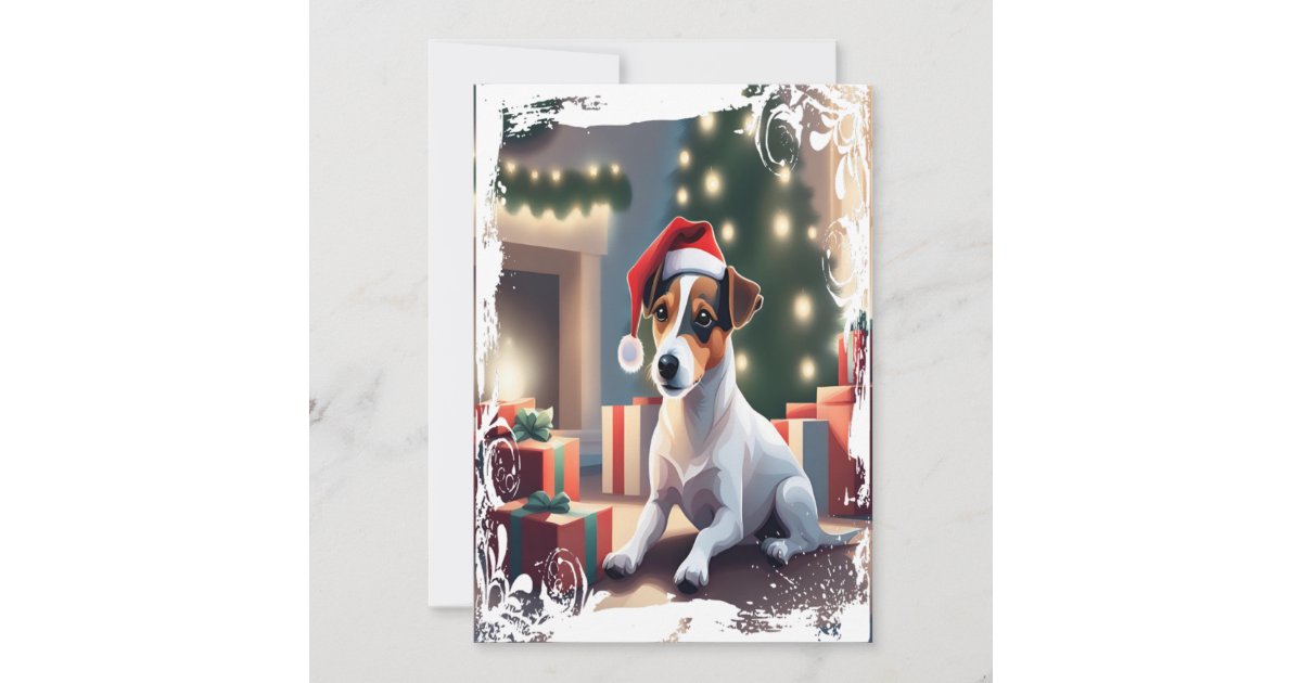 Jack Russell in Santa Hat Christmas Card | Zazzle