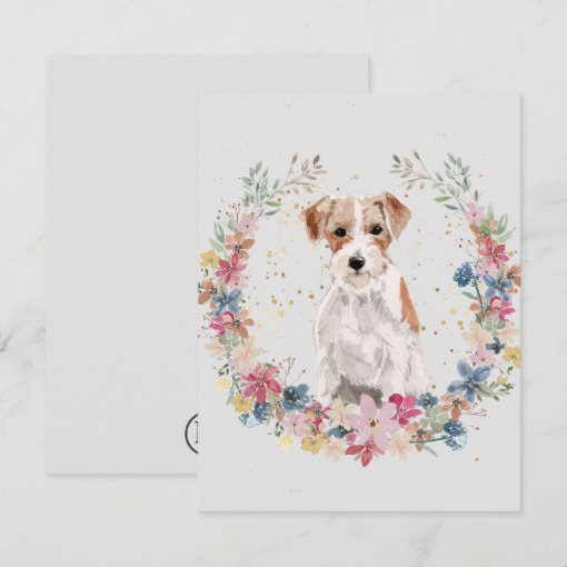 Jack Russell Terrier Spring Flowers Monogram Note Card | Zazzle