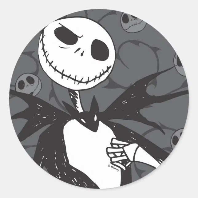 Jack Skellington | Skellington Background Classic Round Sticker | Zazzle