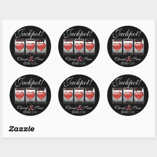 Jackpot Hearts We're Doing It In Vegas (Large) Classic Round Sticker ...