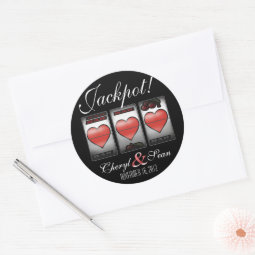 Jackpot Hearts We're Doing It In Vegas (Large) Classic Round Sticker ...