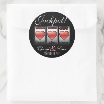 Jackpot Hearts We're Doing It In Vegas (Large) Classic Round Sticker ...