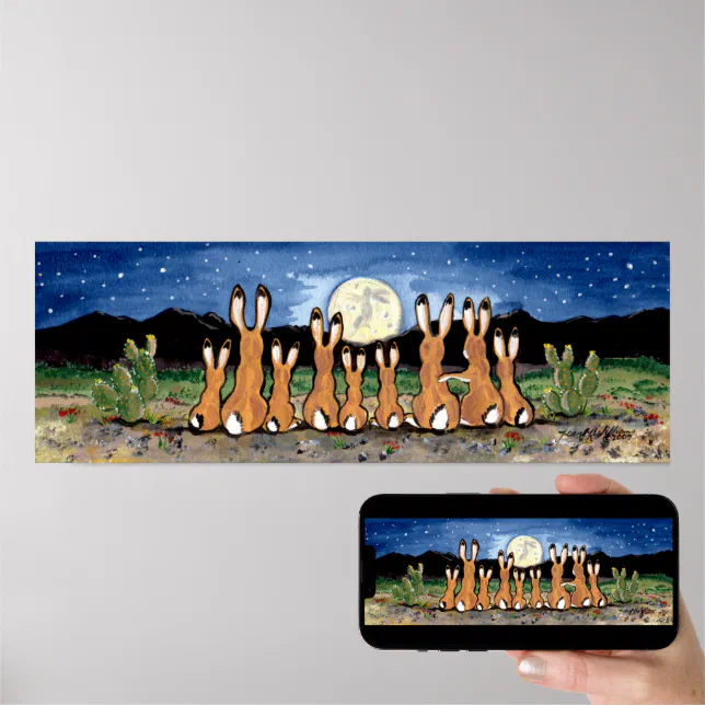 Jackrabbit Rabbit Family Desert Moon Night Poster | Zazzle