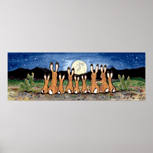 Jackrabbit Rabbit Family Desert Moon Night Poster | Zazzle