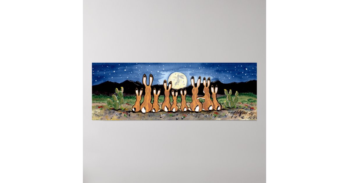 Jackrabbit Rabbit Family Desert Moon Night Poster | Zazzle