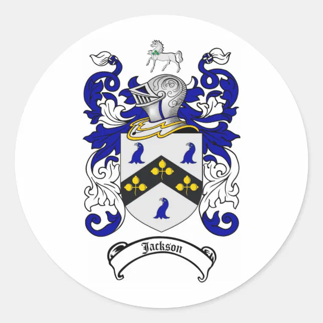 JACKSON FAMILY CREST - JACKSON COAT OF ARMS CLASSIC ROUND STICKER | Zazzle