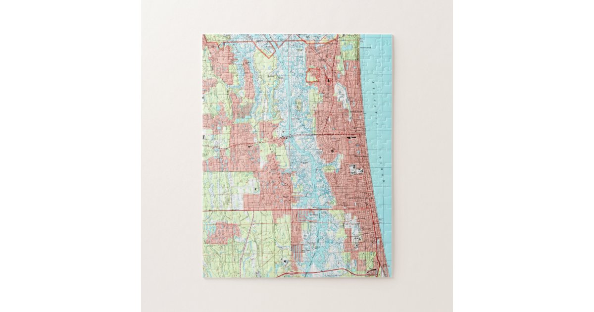 Jacksonville Beach and Atlantic Beach Florida Map Jigsaw Puzzle | Zazzle