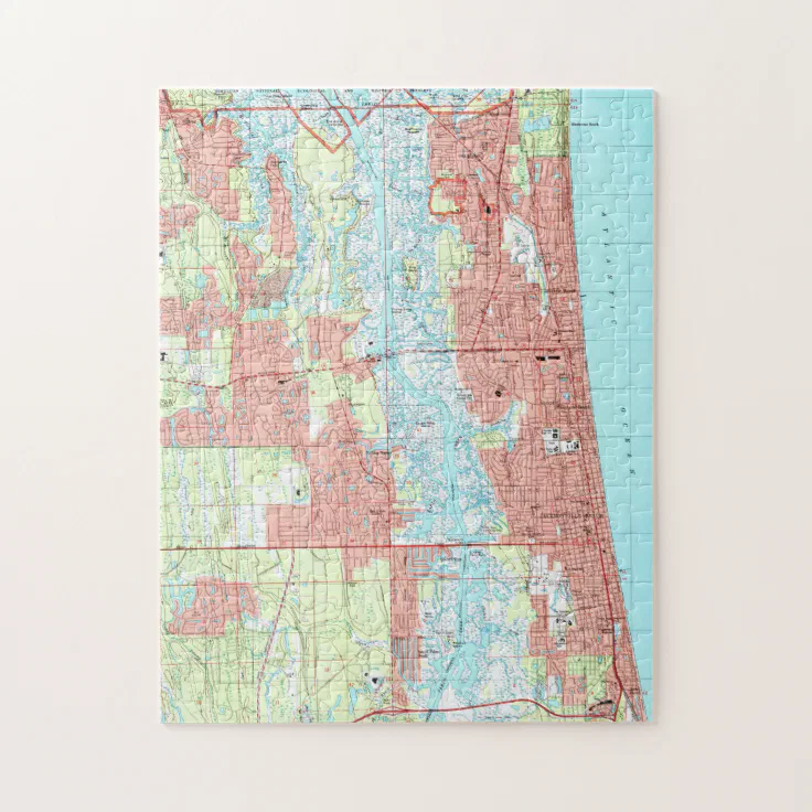 Jacksonville Beach and Atlantic Beach Florida Map Jigsaw Puzzle | Zazzle