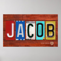JACOB License Plate Lettering Name Sign Poster | Zazzle
